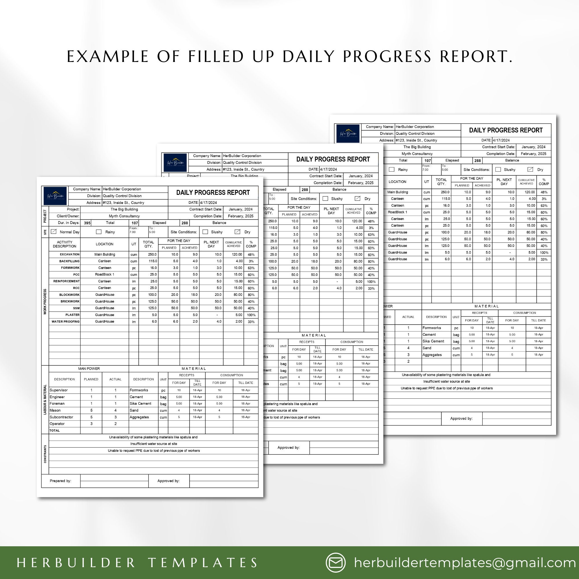 Construction Daily Progress Report Form, Daily Construction Work ...