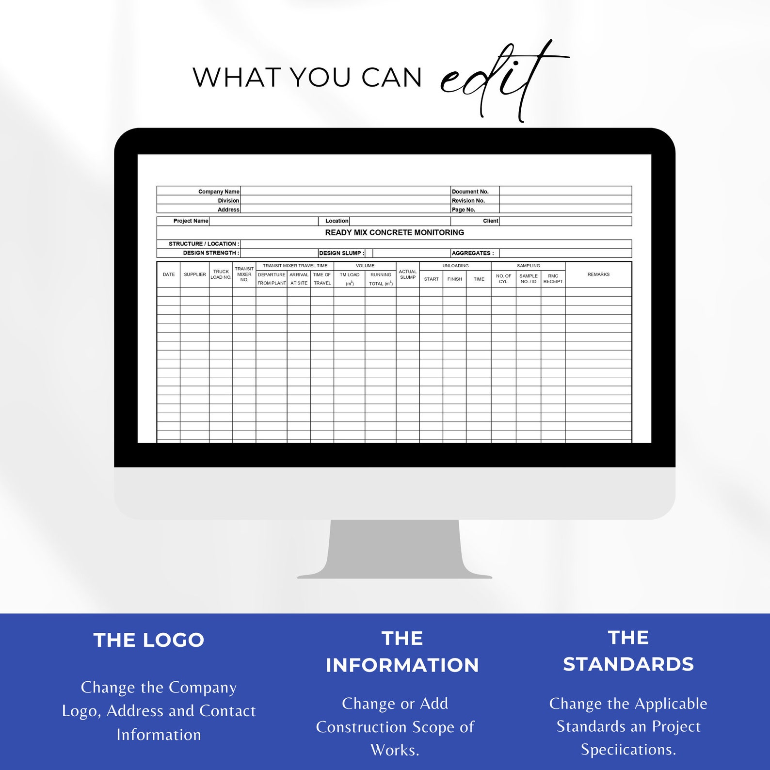 Ready Mix Concrete Monitoring Form, Concrete Pouring Monitoring Log ...