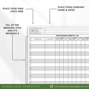 Shop Drawing Submittal Log Form, Drawing Log Submission Record ...