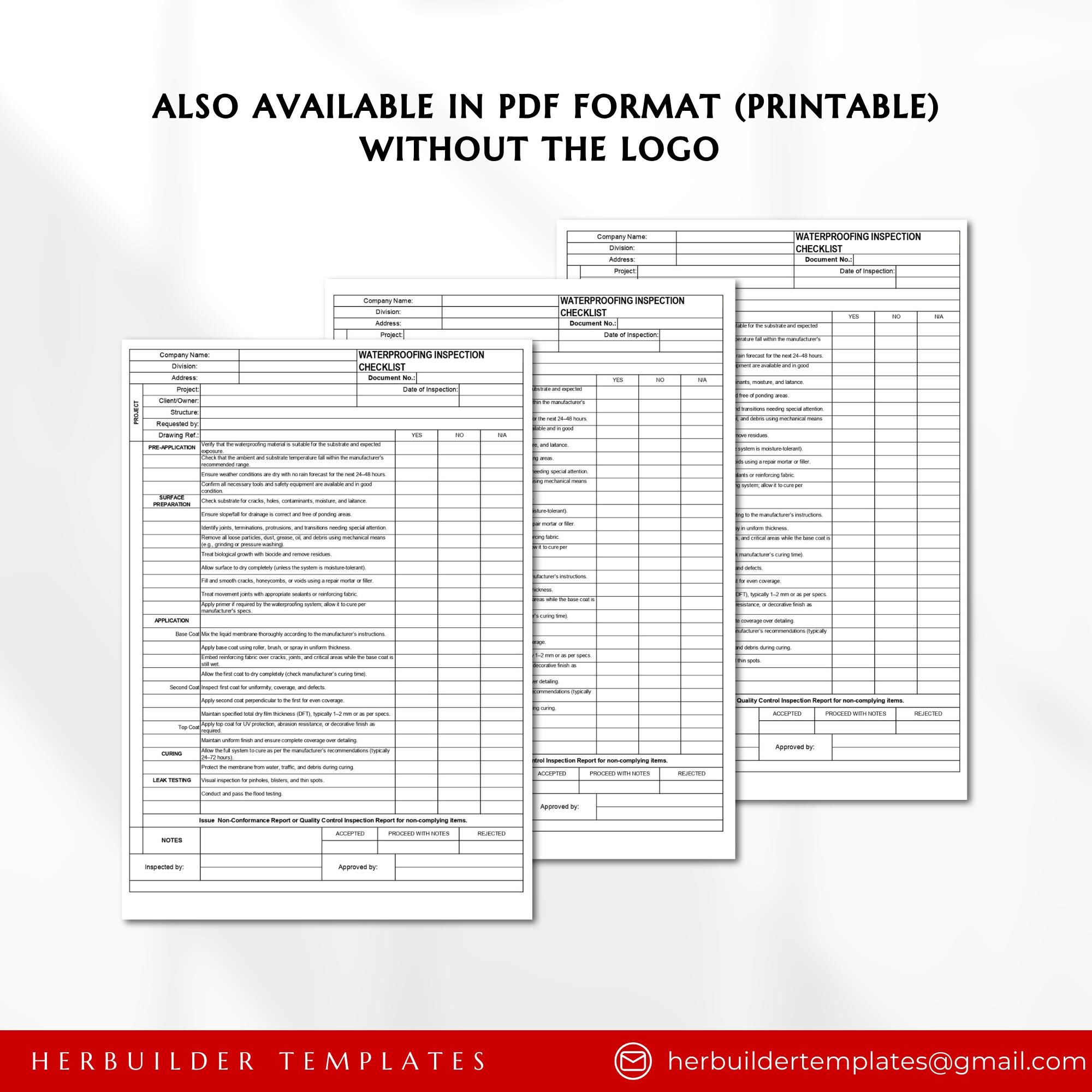 Waterproofing Inspection Checklist, Liquid Waterproofing Report ...