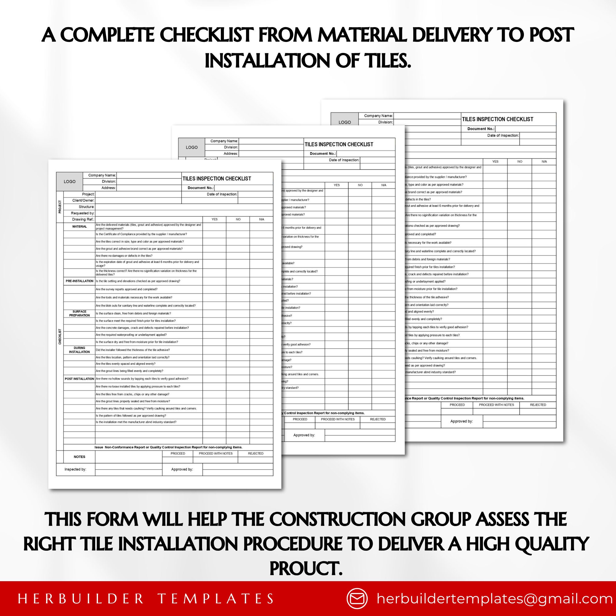 Tiles Inspection Checklist Form, Tiles Installation Inspection, Quality ...