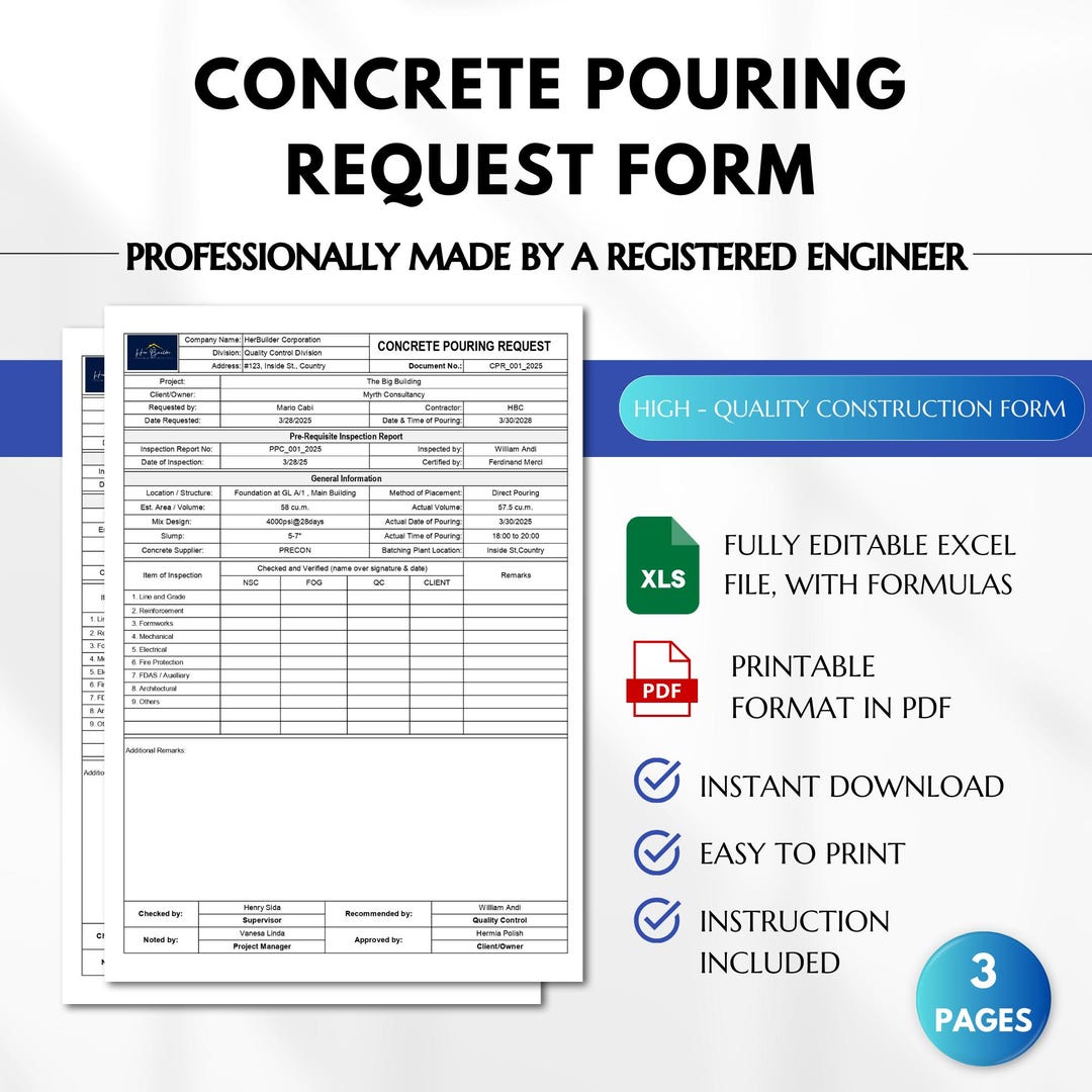 Concrete Pouring Request Form, Pouring Request Agreement, Concreting ...