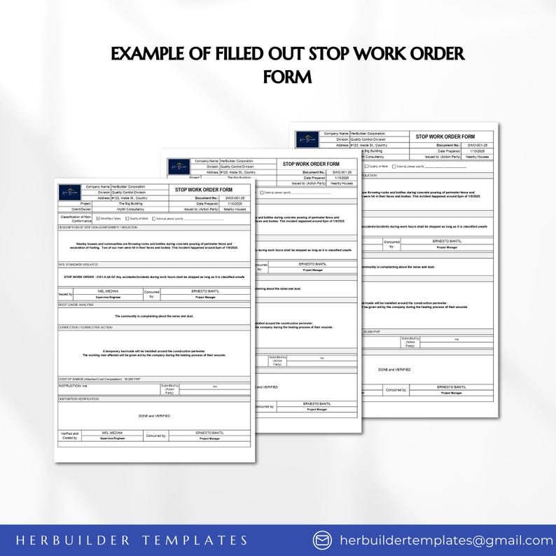 Stop Work Order Form, Construction Stop Work Order Form, Safety Form ...