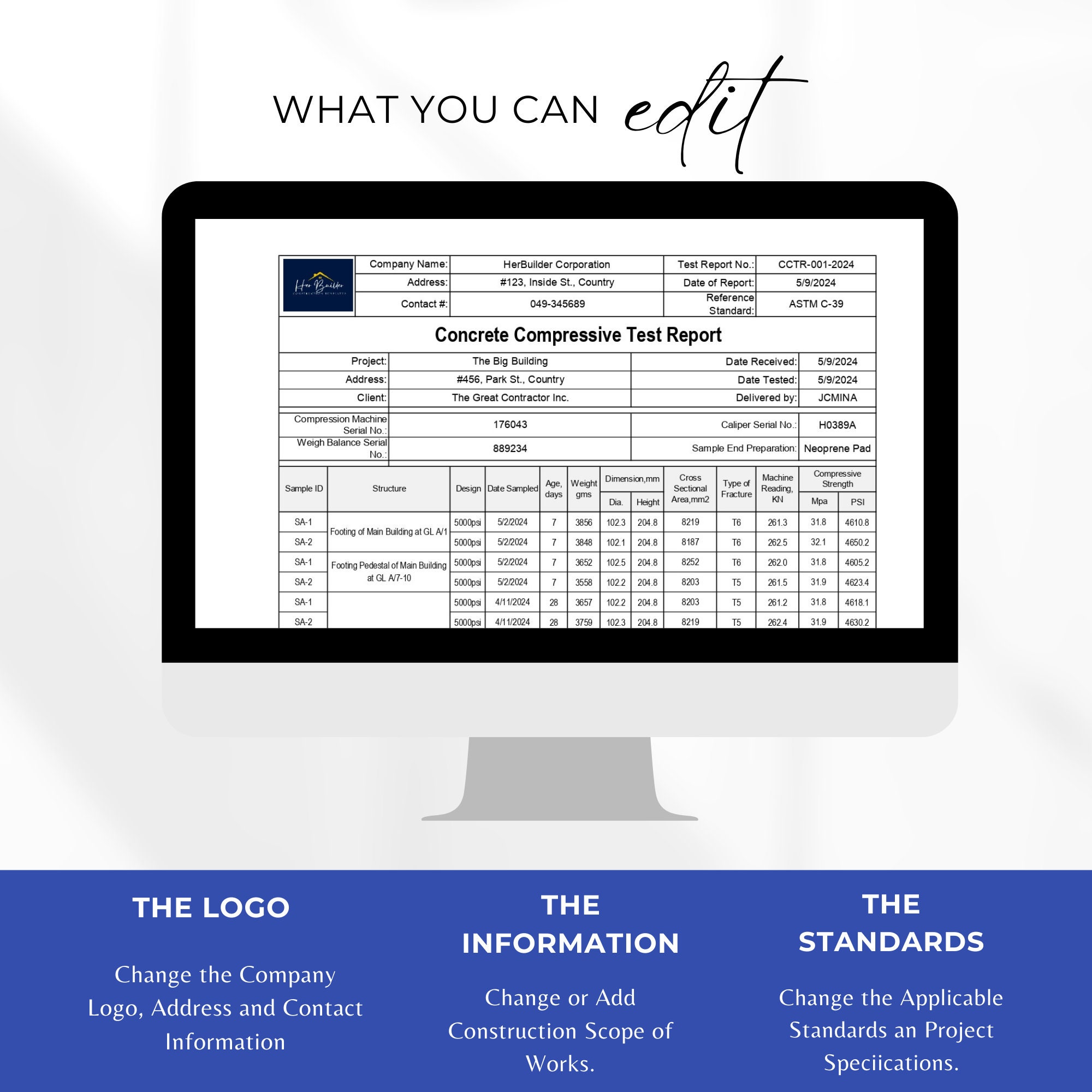 Concrete Compressive Test Report Form, Concrete Test Evaluation Report ...
