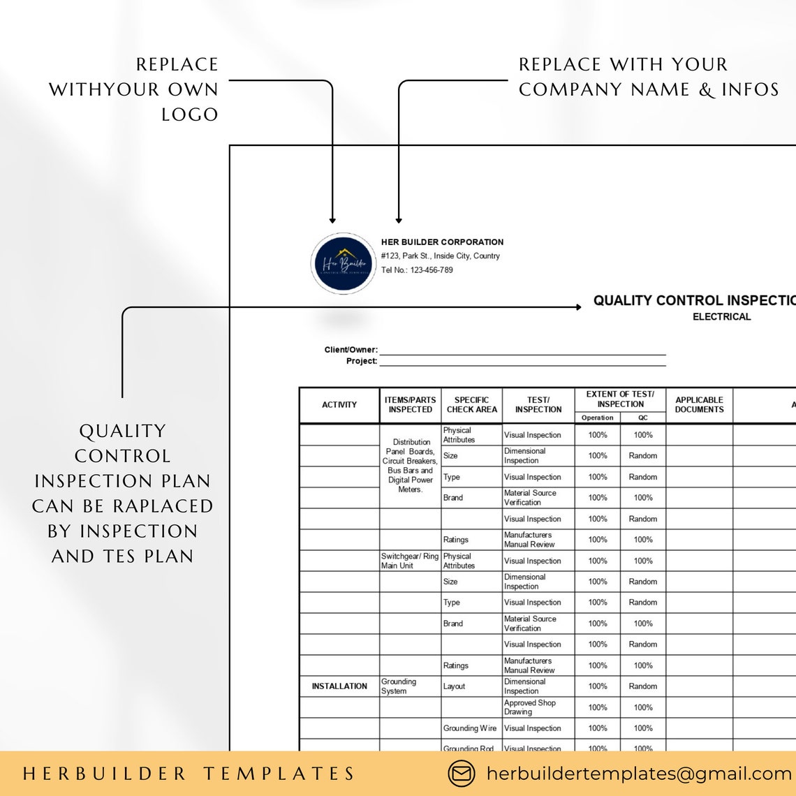 Quality Control Inspection Plan Template for Electrical Works ...