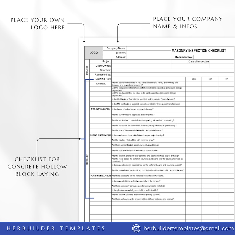 Masonry Inspection Checklist, Concrete Hollow Blocks Inspection, Block ...