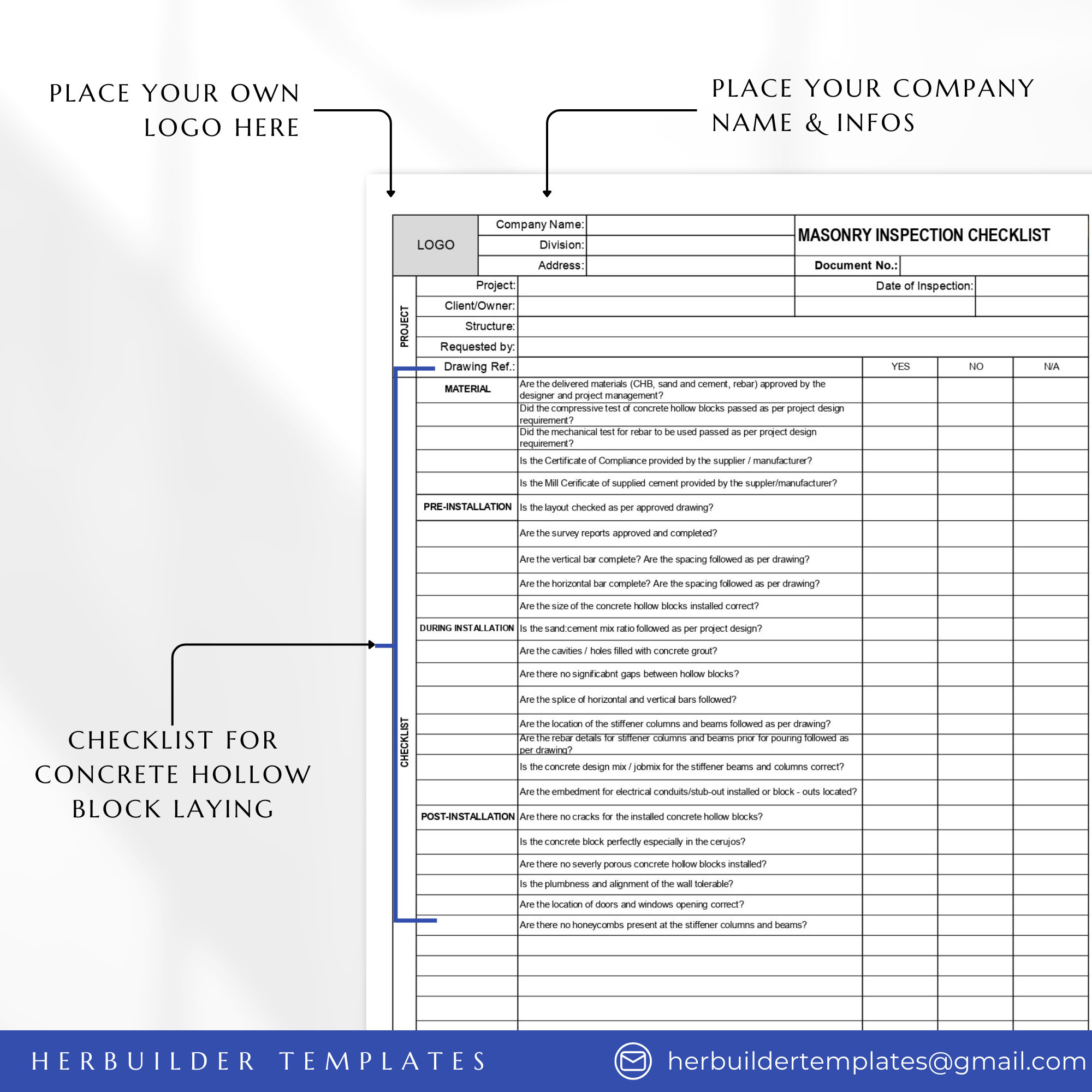 Masonry Inspection Checklist, Concrete Hollow Blocks Inspection, Block ...