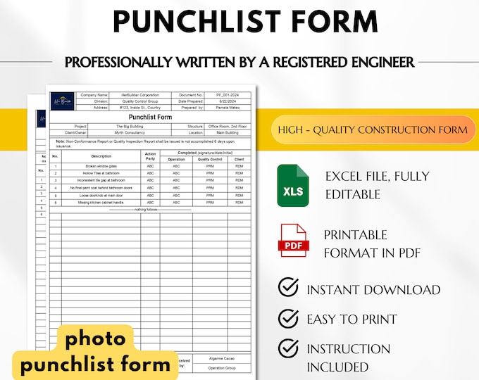 Home Construction Punch List Instant Download Printable Snag List New ...