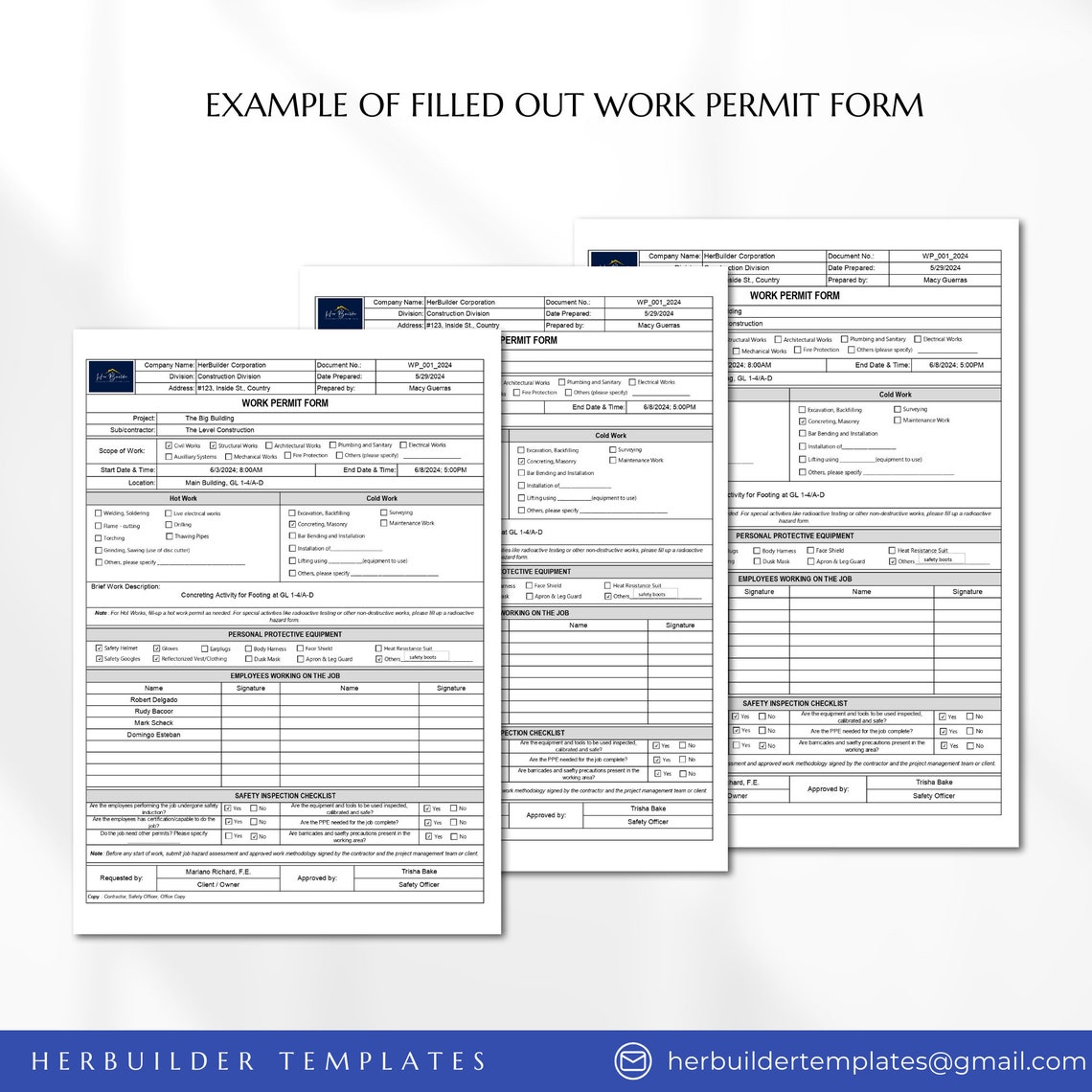 Construction Work Permit Form, Permit to Work Form, Safety Inspection ...