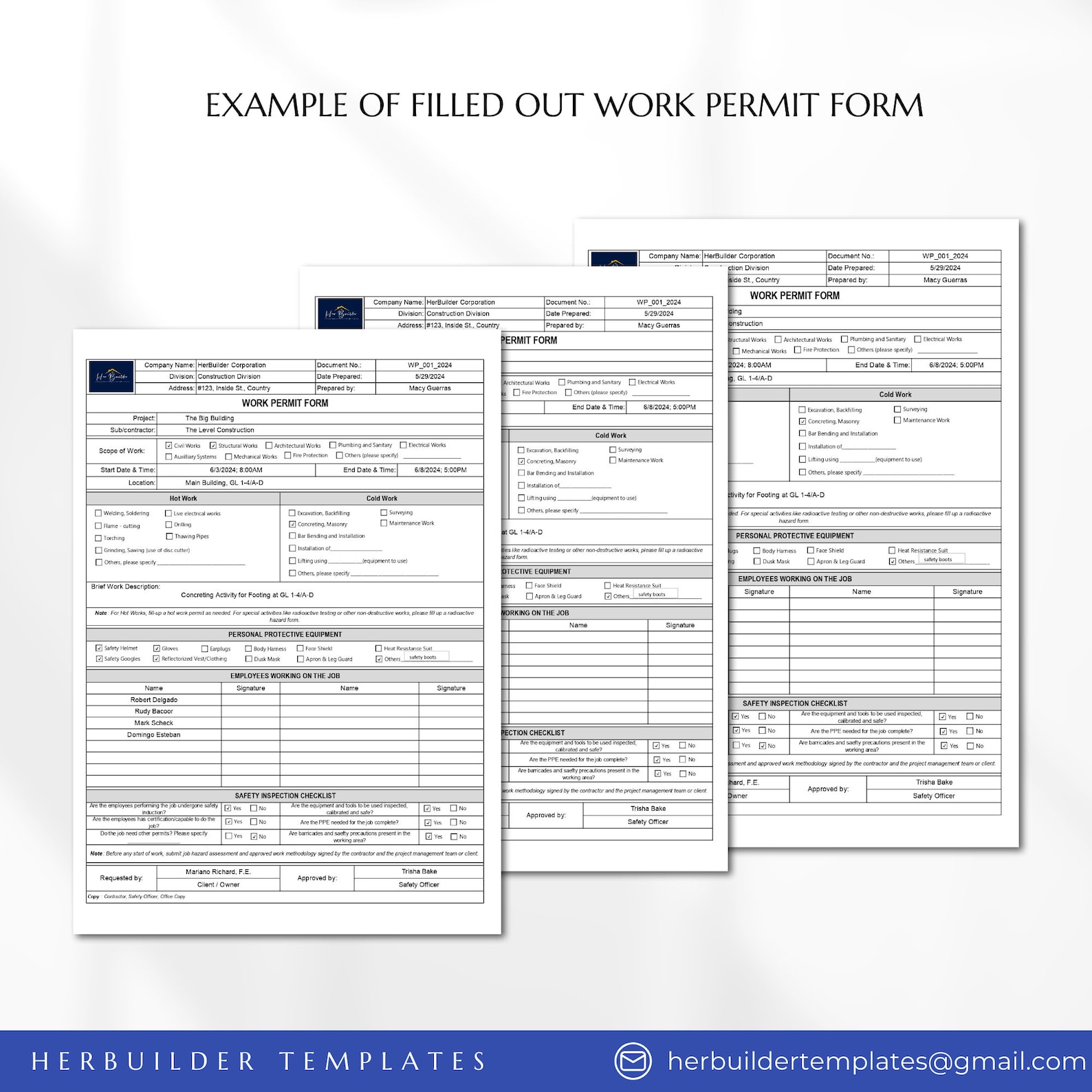 Construction Work Permit Form, Permit to Work Form, Safety Inspection ...