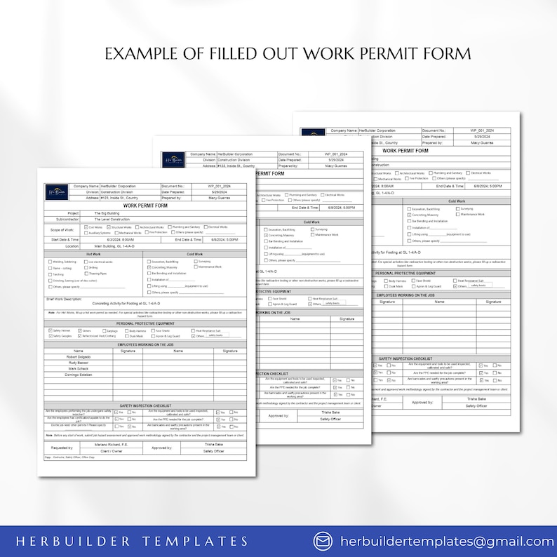 Construction Work Permit Form, Permit to Work Form, Safety Inspection ...