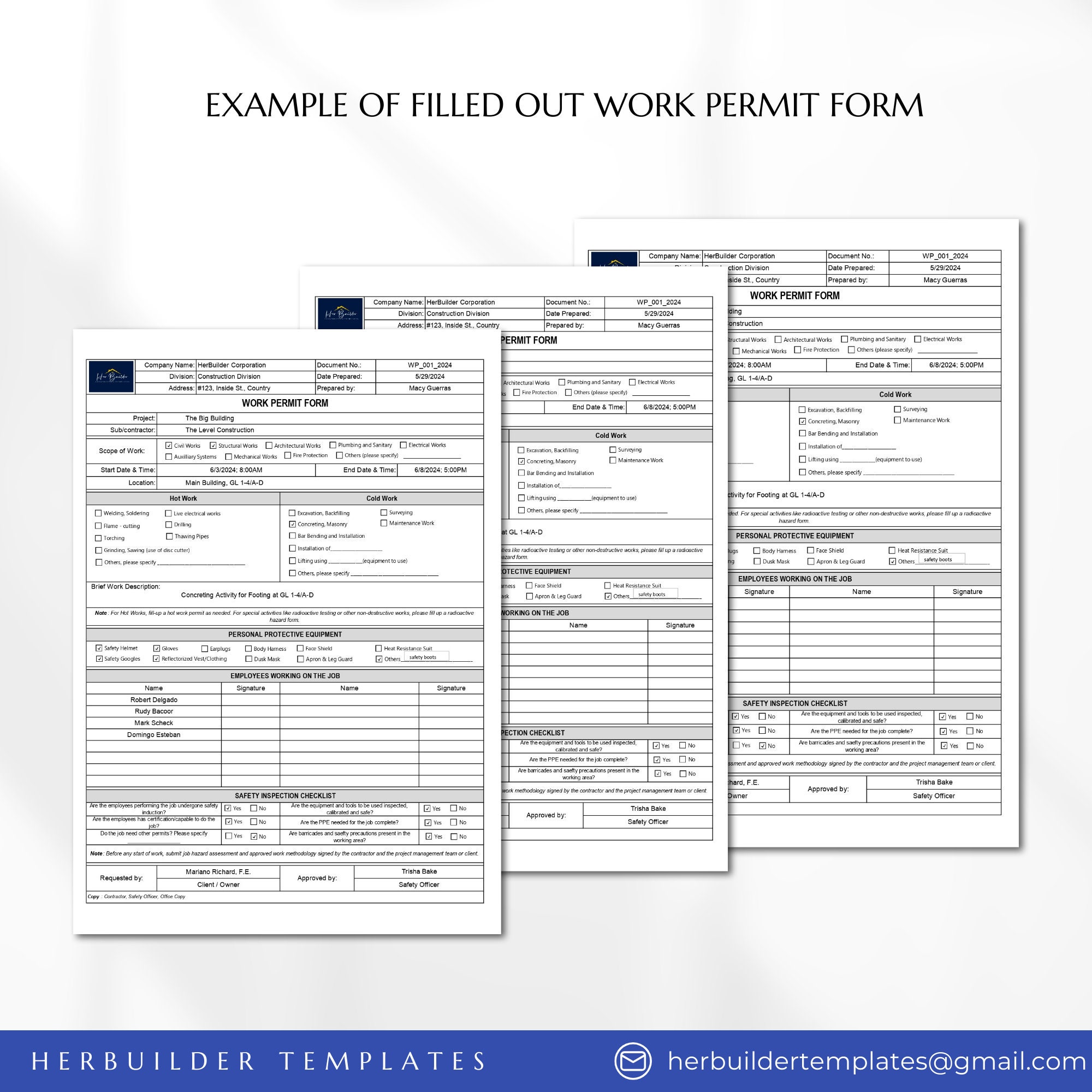 Construction Work Permit Form, Permit to Work Form, Safety Inspection ...