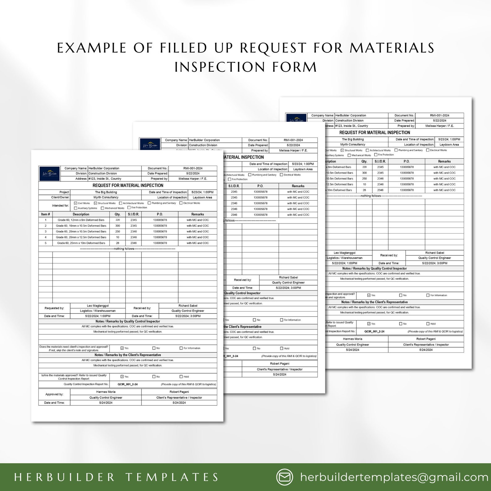 Request for Material Inspection, Inspection of Delivered Materials ...