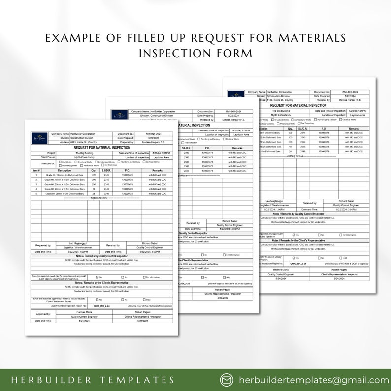 Request for Material Inspection, Inspection of Delivered Materials ...