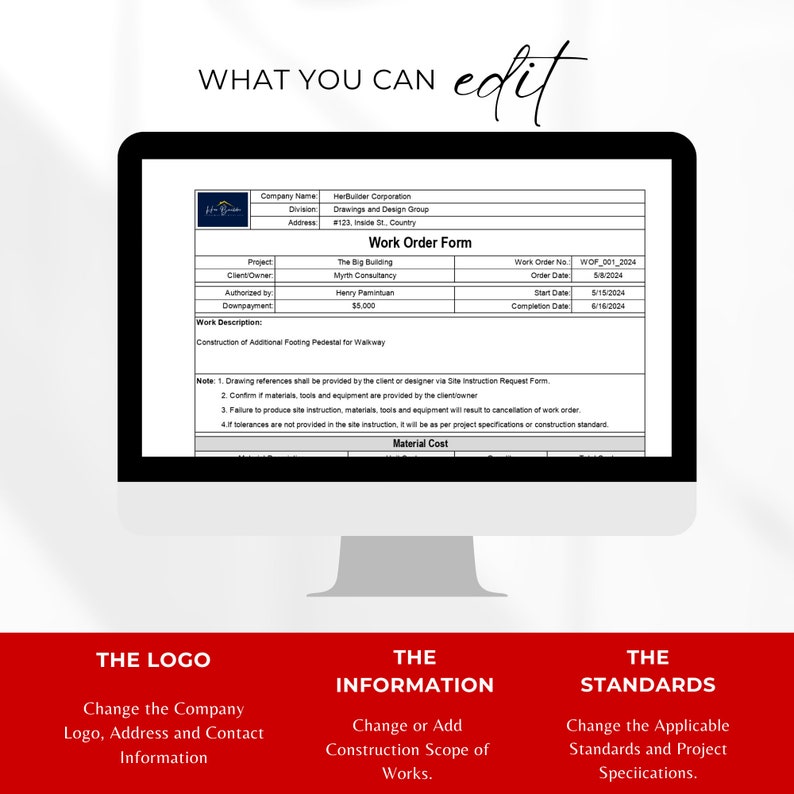 Construction Work Order Form, Site Job Order Form, Request to Proceed ...