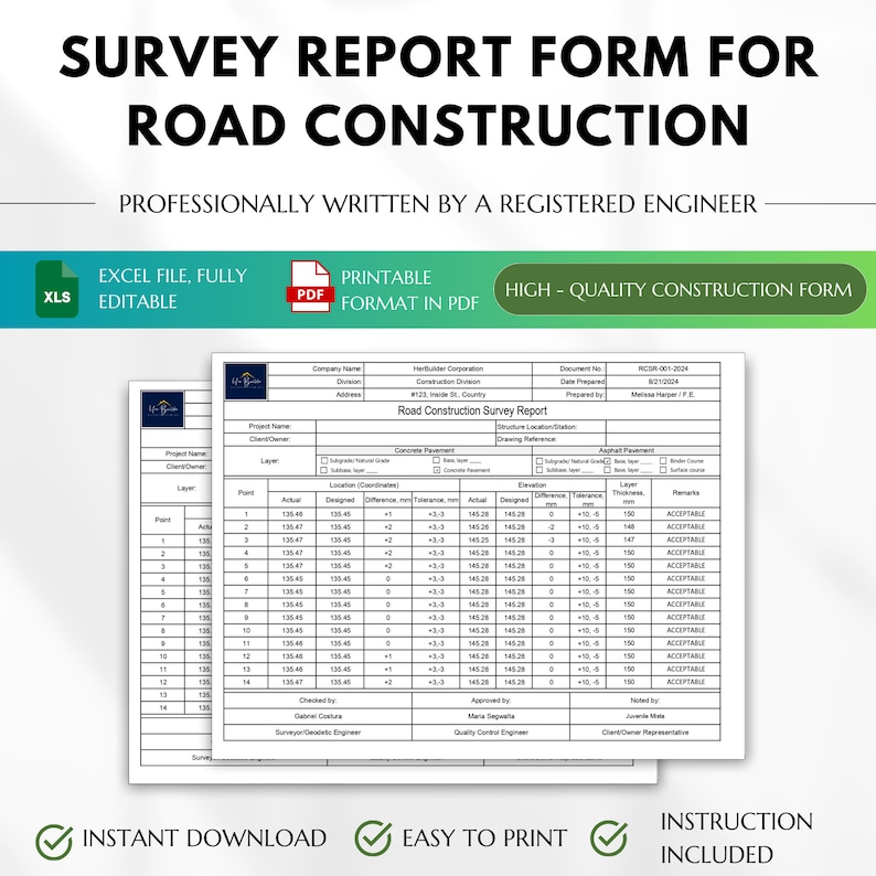 Survey Report Form for Road Construction, Concrete Pavement ...
