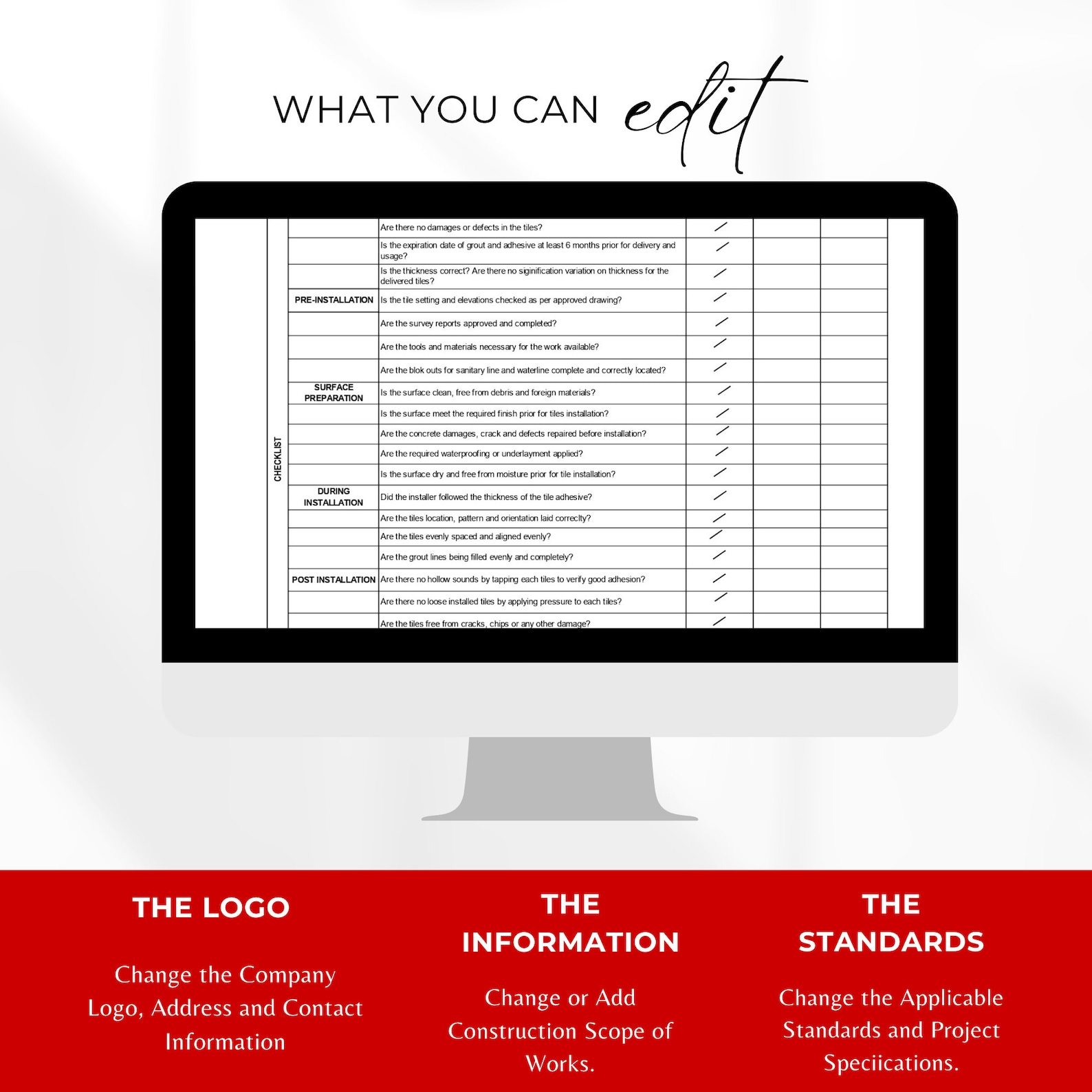 Tiles Inspection Checklist Form, Tiles Installation Inspection, Quality ...