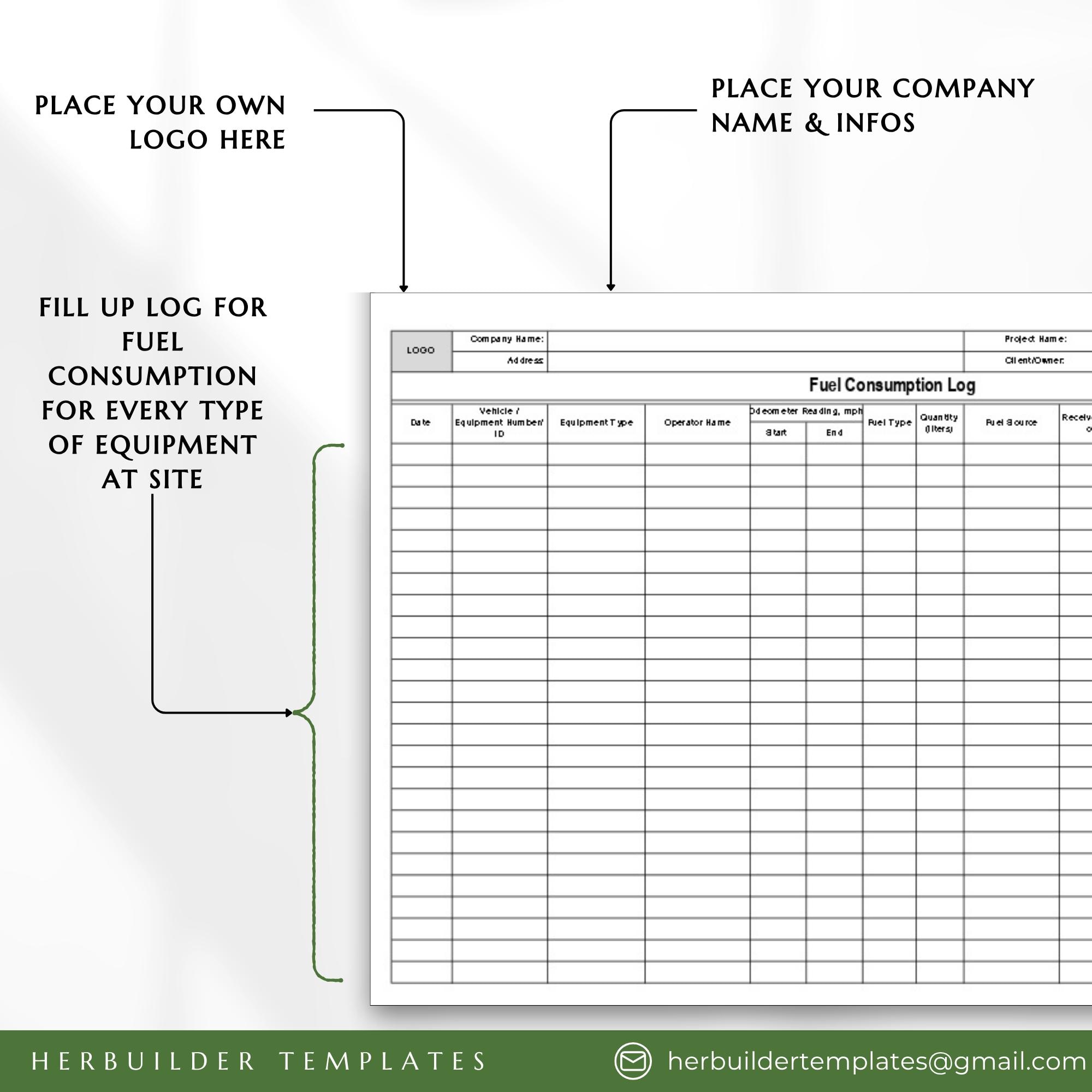 Fuel Consumption Log, Fuel Record Form, Fuel Withdrawal Monitoring Form ...