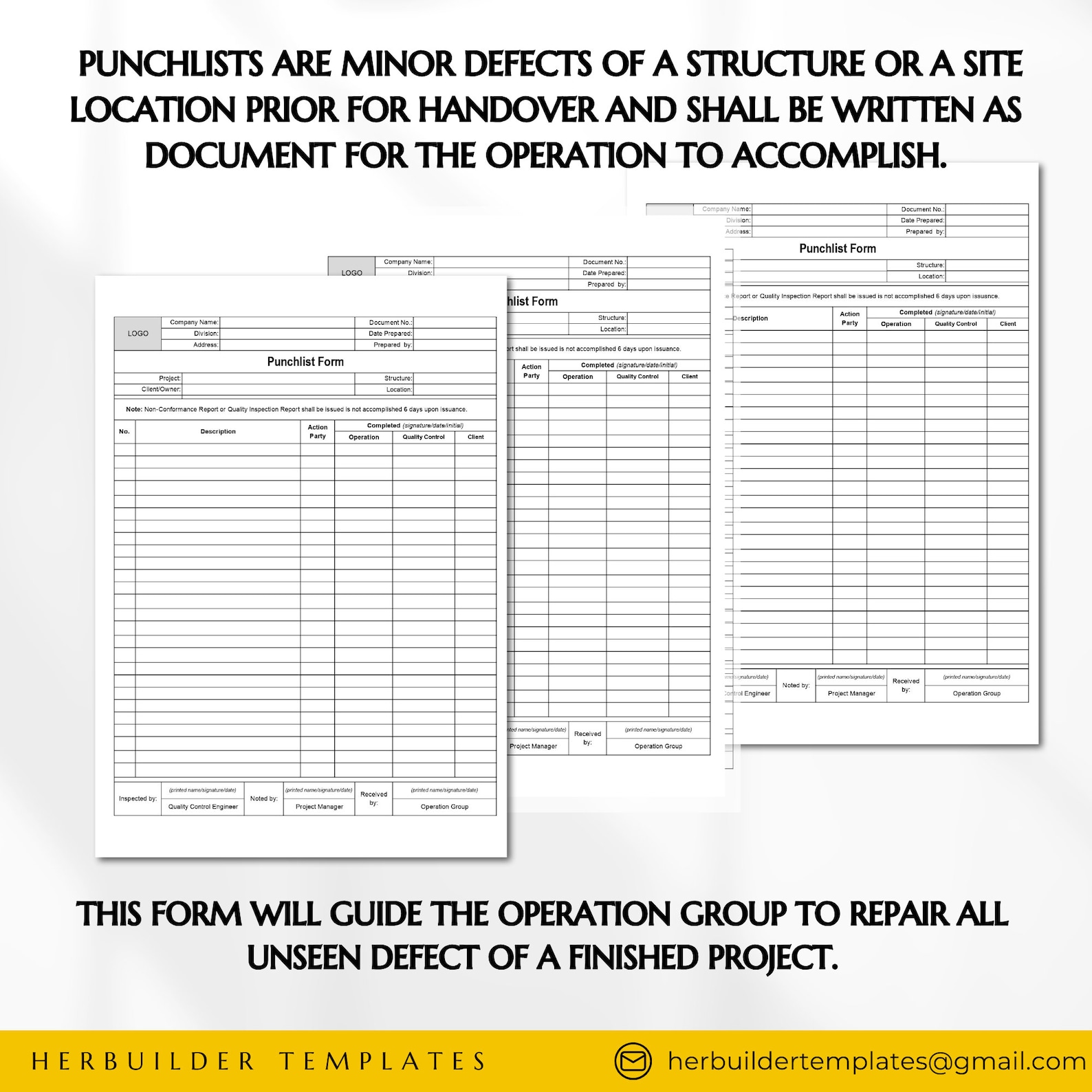 Construction Punchlist Form, General Punchlist Checklist, Project ...