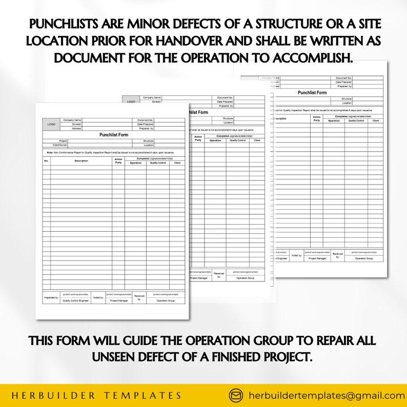 Construction Punchlist Form, General Punchlist Checklist, Project ...
