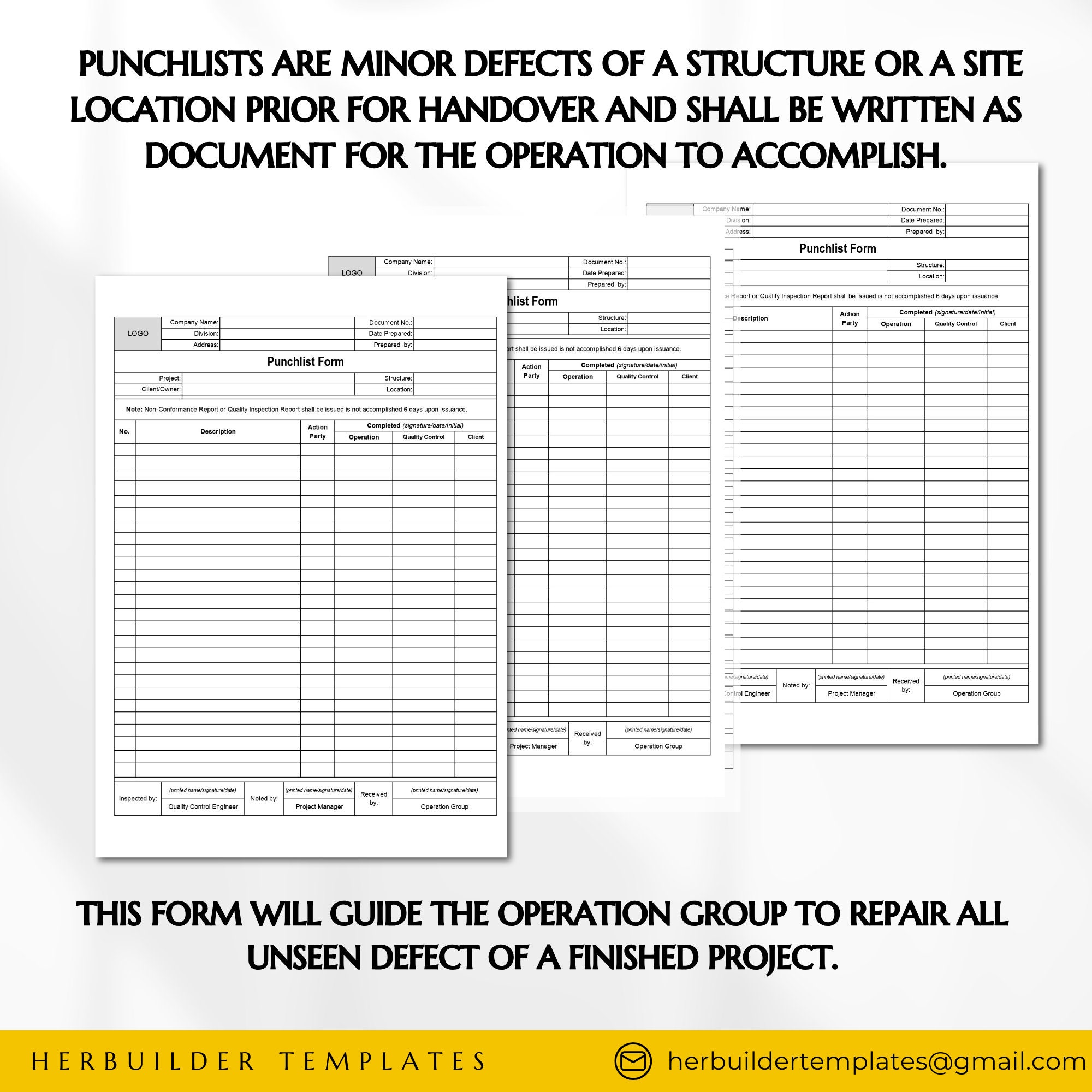 Construction Punchlist Form, General Punchlist Checklist, Project ...