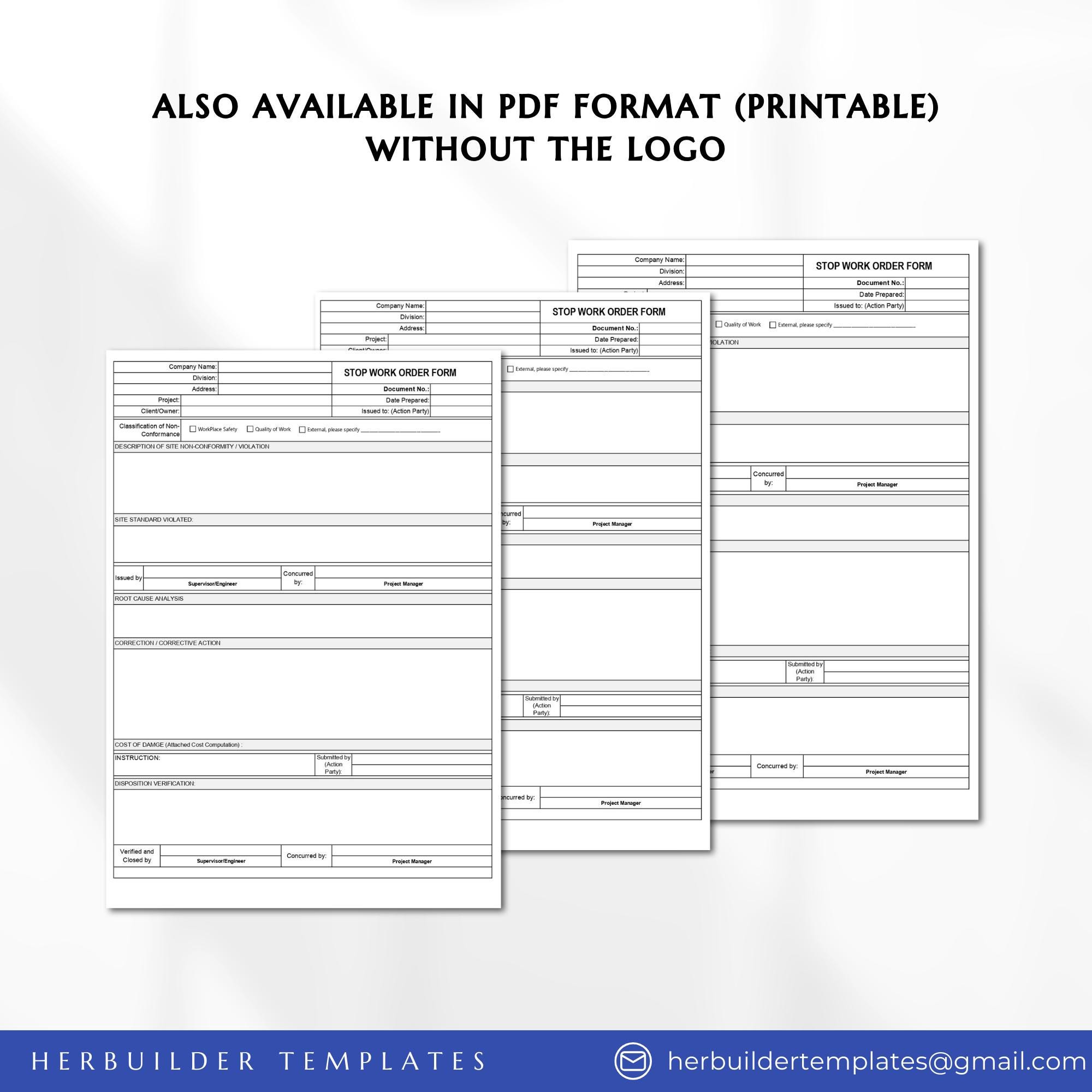 Stop Work Order Form, Construction Stop Work Order Form, Safety Form ...