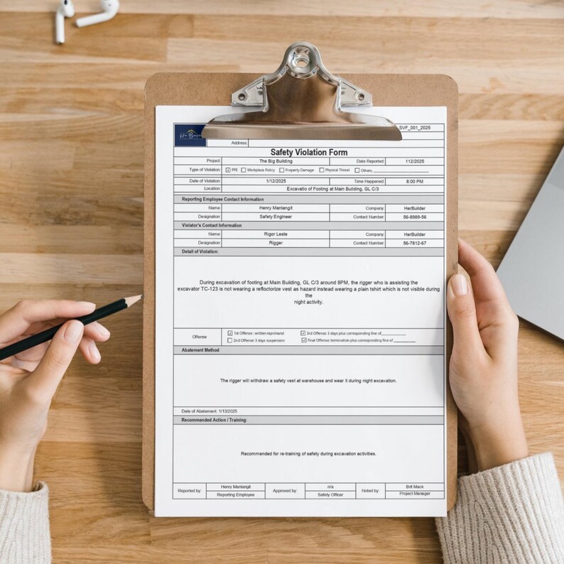 Safety Violation Form, Construction Violation Reports, Unsafe Act ...