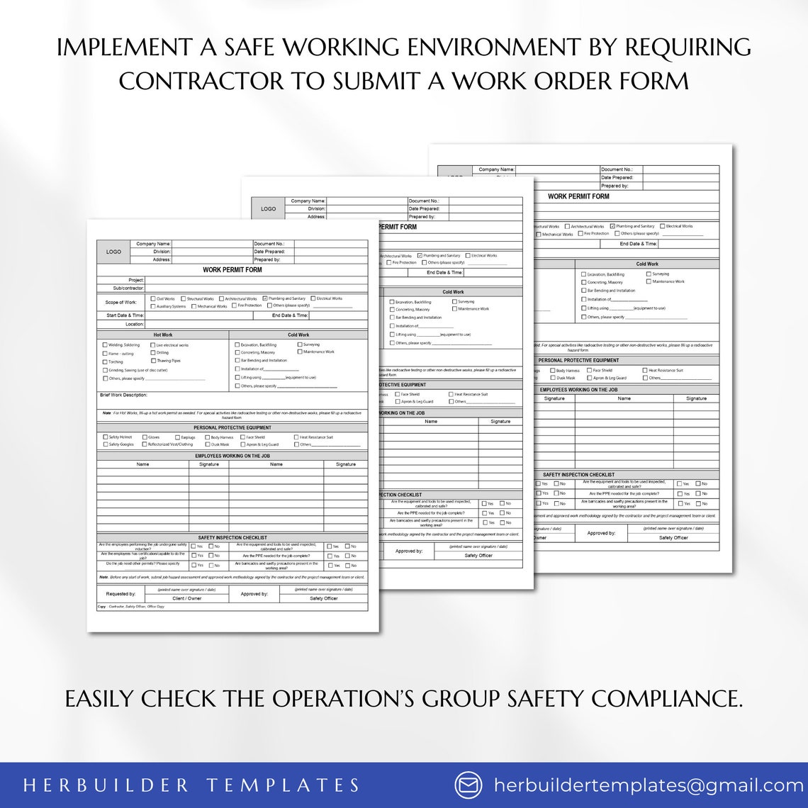 Construction Work Permit Form, Permit to Work Form, Safety Inspection ...