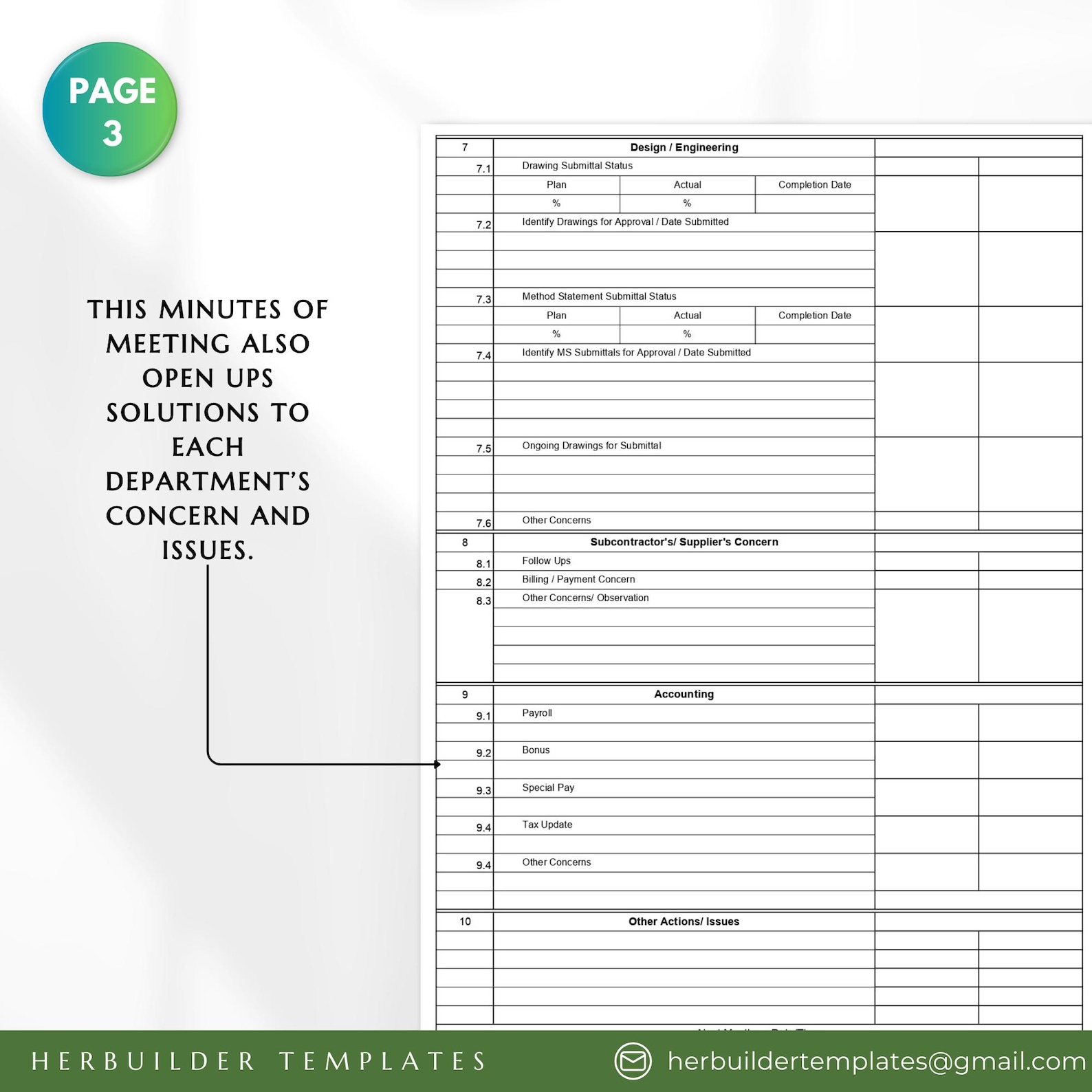 Construction Minutes of Meeting Template, Meeting Form, Meeting ...