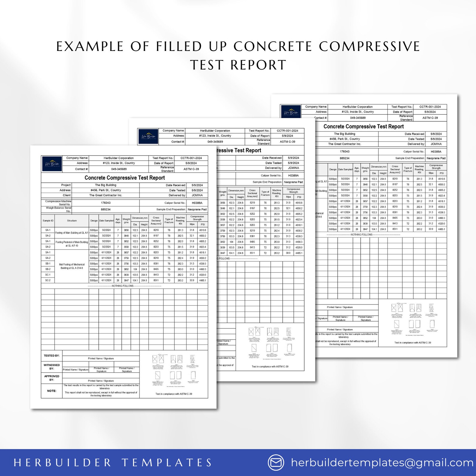 Concrete Compressive Test Report Form, Concrete Test Evaluation Report ...