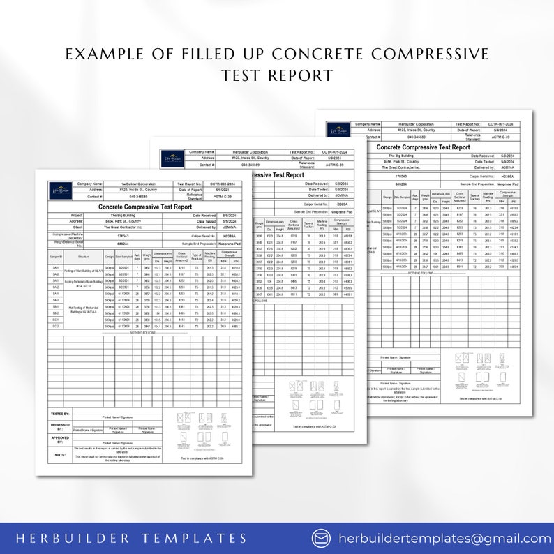 Concrete Compressive Test Report Form, Concrete Test Evaluation Report ...