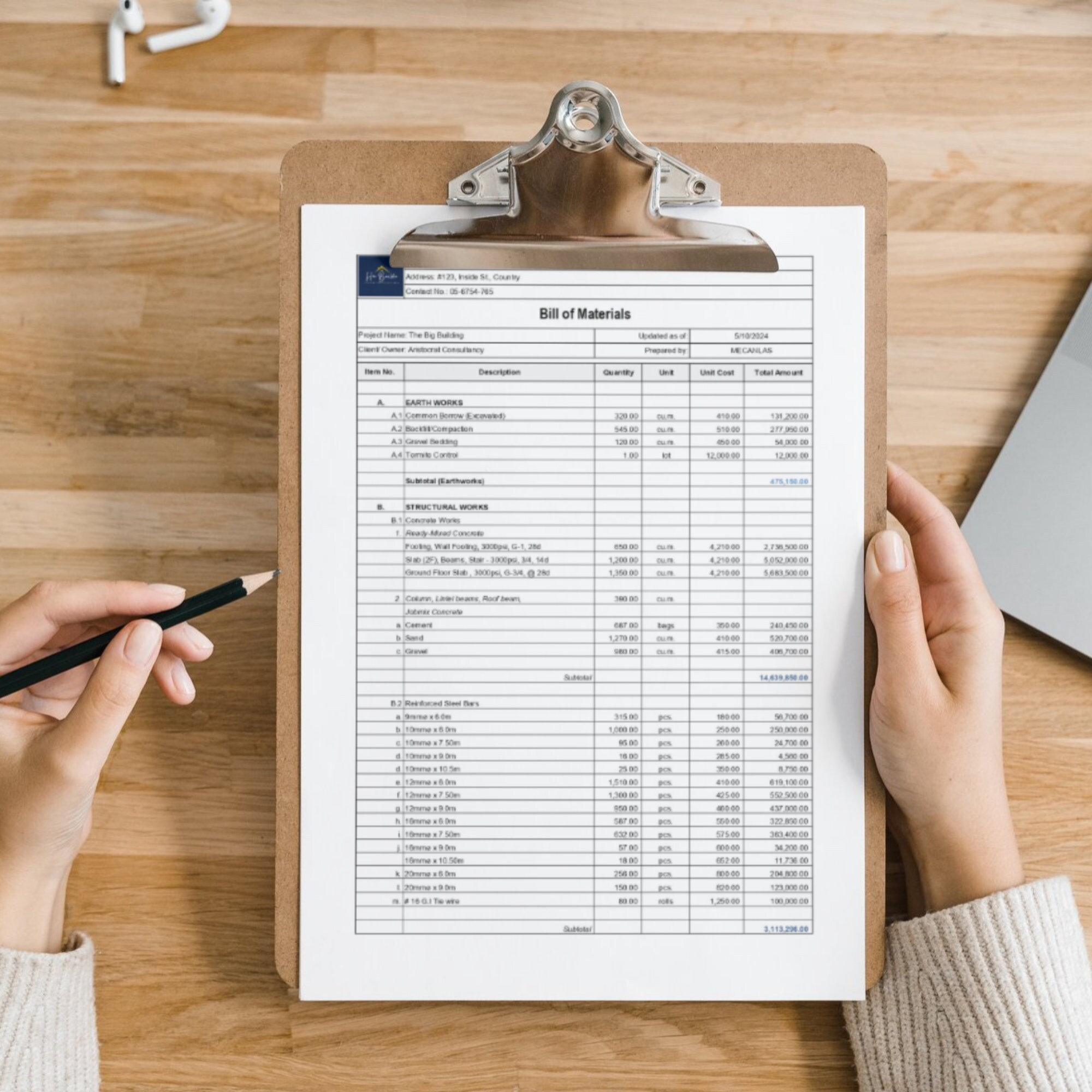 Construction Bill of Materials, Bill of Quantities, Material Quantity ...