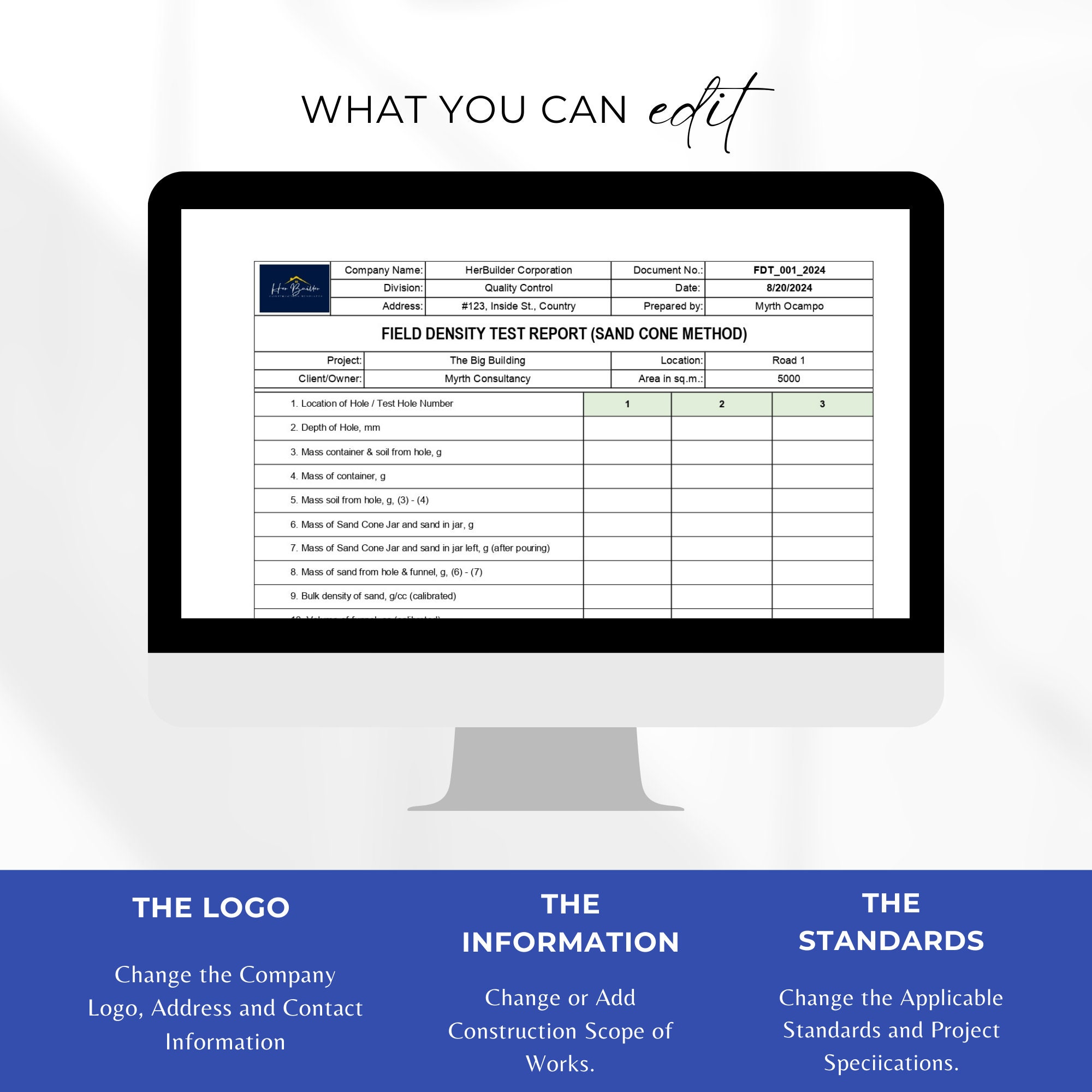 Field Density Test Report, Sand Cone Method Test, Soil Density ...