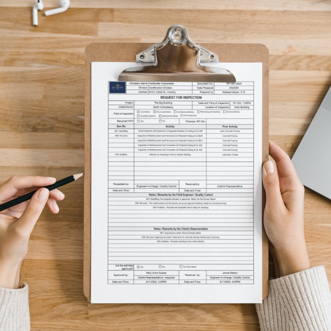 Request for Inspection, Inspection Work Request, Construction Activity ...