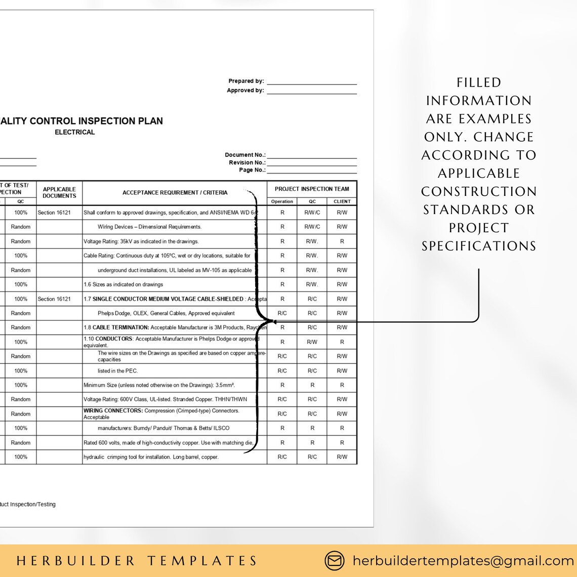 Quality Control Inspection Plan Template for Electrical Works ...