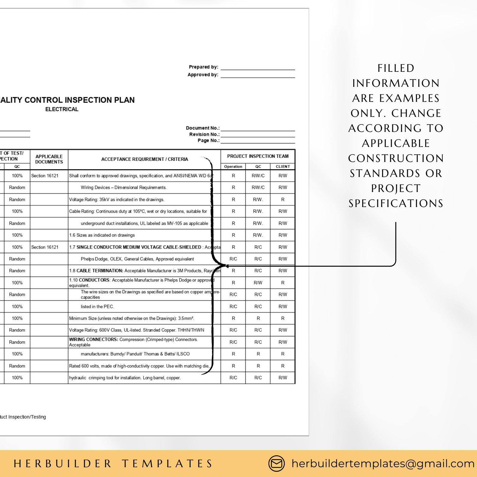 Quality Control Inspection Plan Template for Electrical Works ...