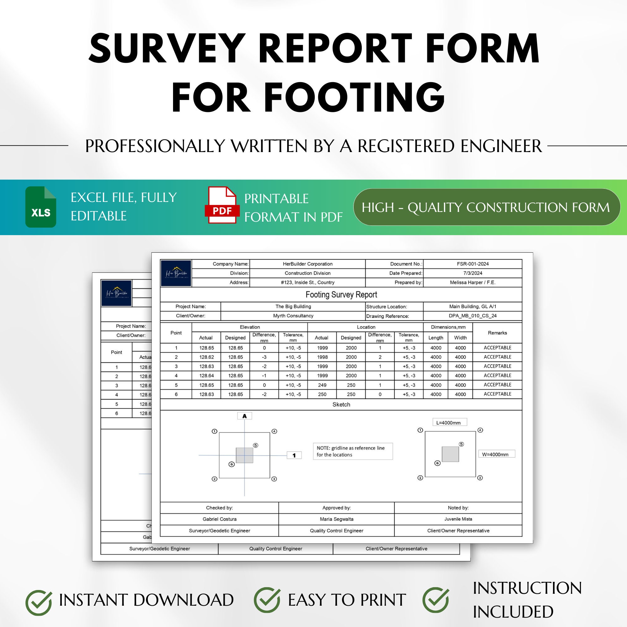 Footing Foundation Survey Report Form, Geodetic Engineer's Form ...