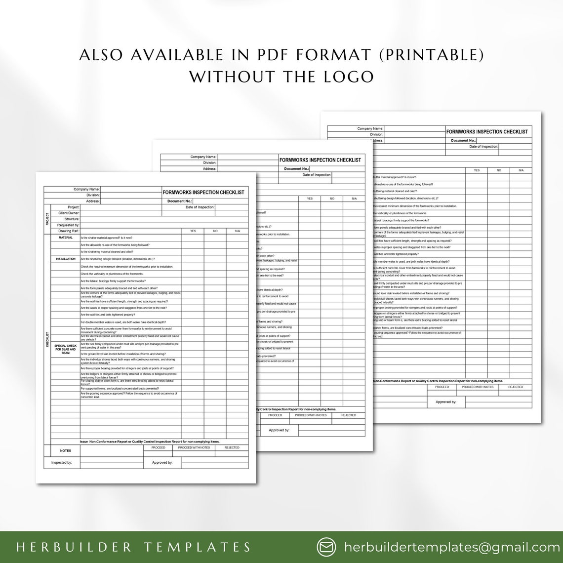 Formworks Inspection Checklist, Shutter Inspection, Formworks Before ...