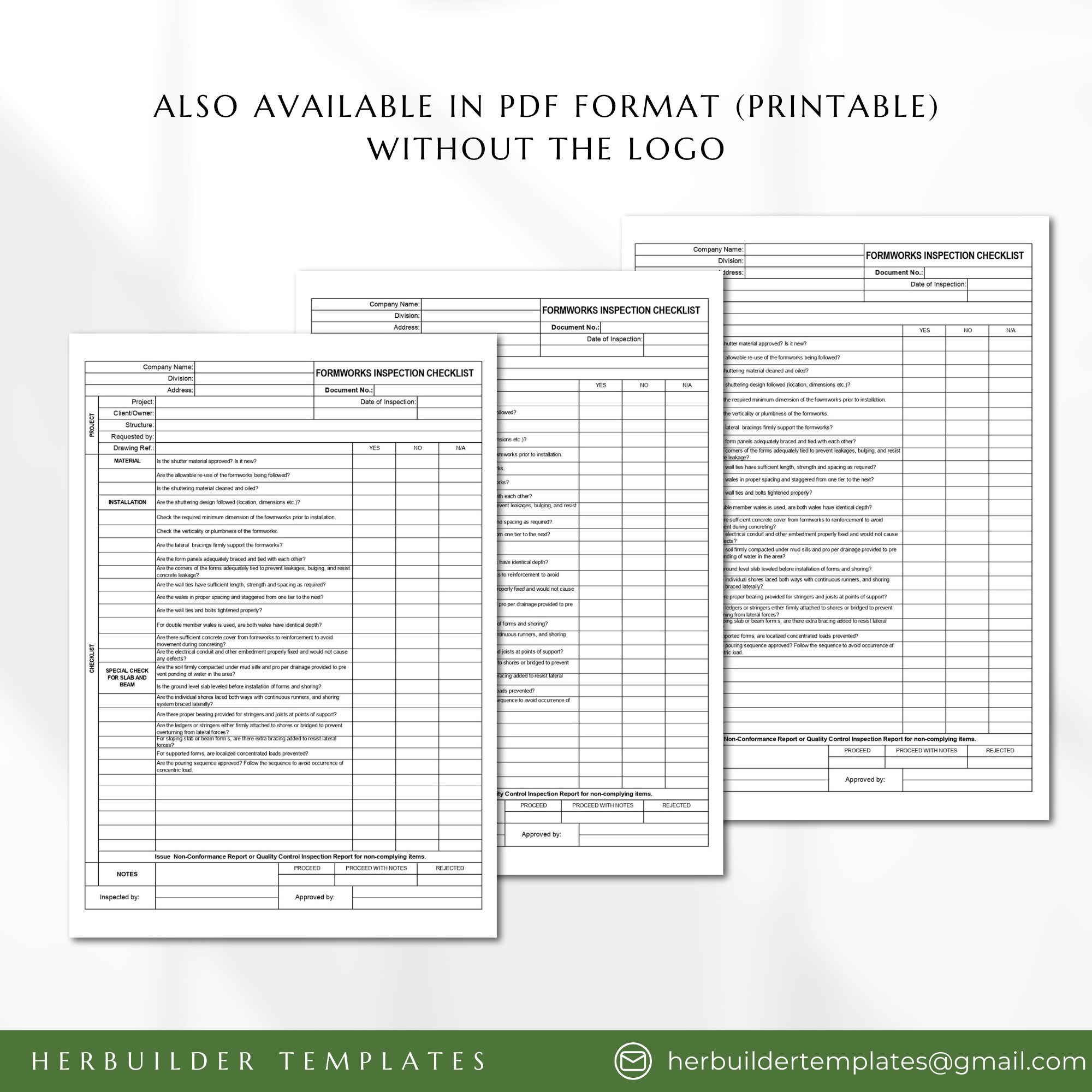 Formworks Inspection Checklist, Shutter Inspection, Formworks Before ...