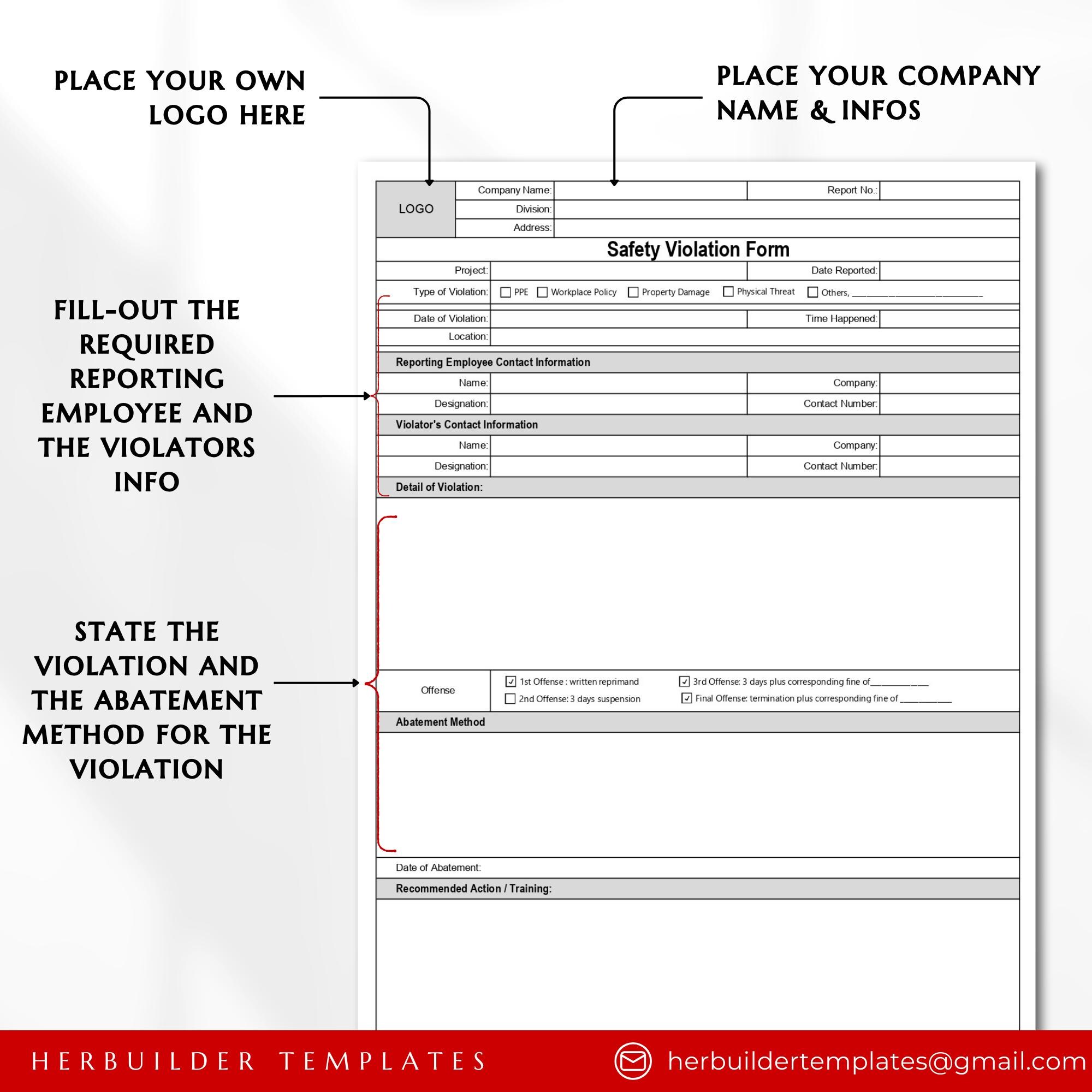 Safety Violation Form, Construction Violation Reports, Unsafe Act ...