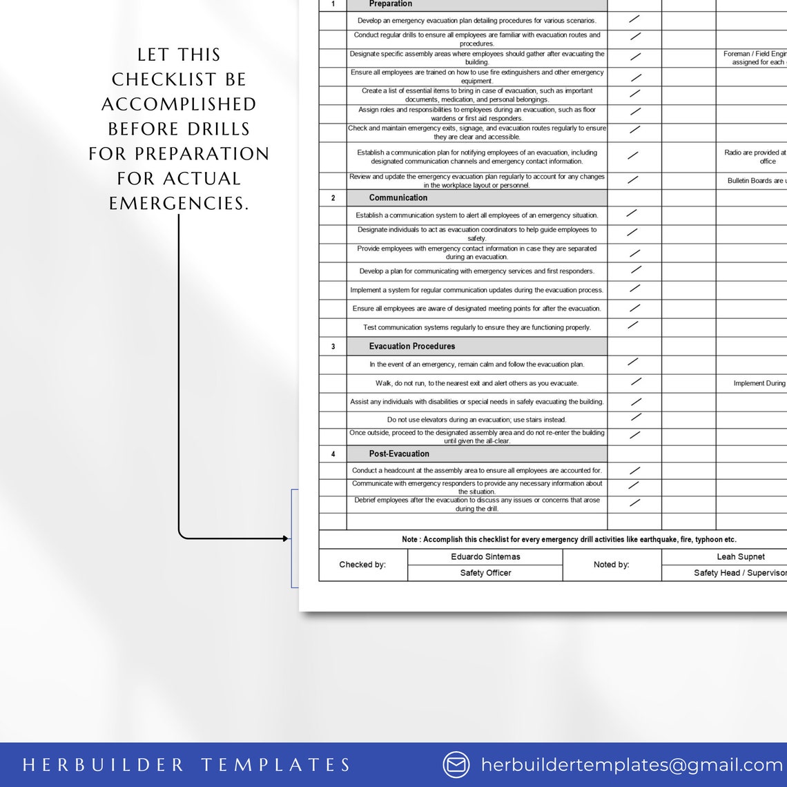 Construction Evacuation Checklist, Emergency Evacuation Procedure ...