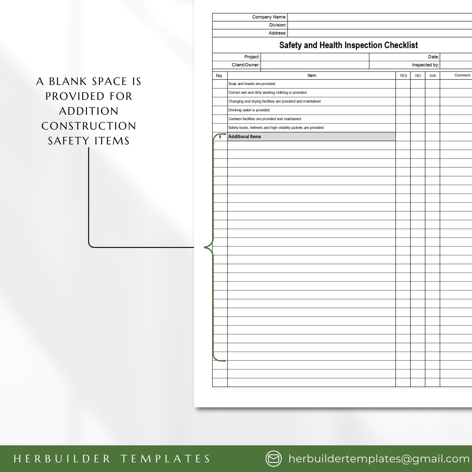 Construction Safety and Health Inspection Checklist, Construction ...