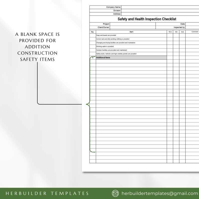 Construction Safety and Health Inspection Checklist, Construction ...