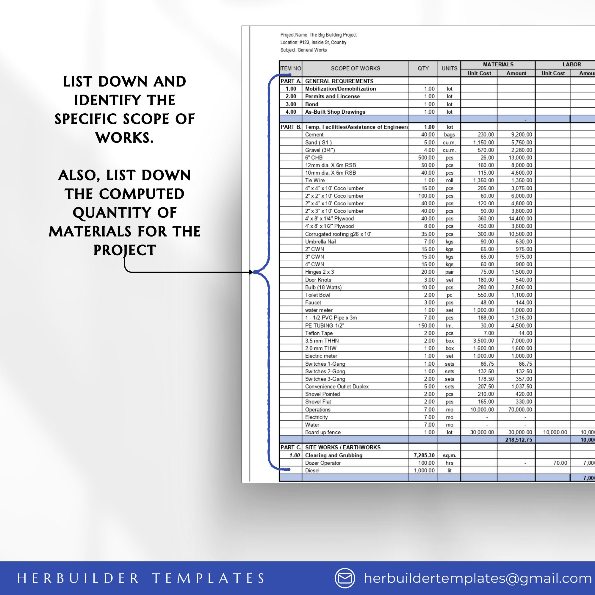 Bill of Quantities Template, Construction Cost Estimate, Cost Estimate ...