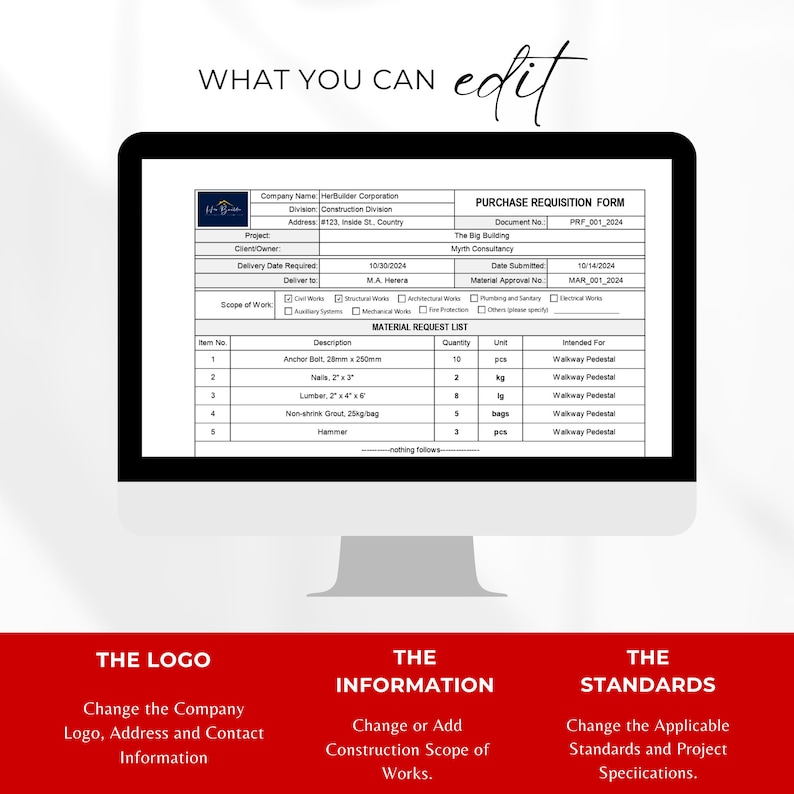 Purchase Requisition Form, Construction Material Request, Project ...