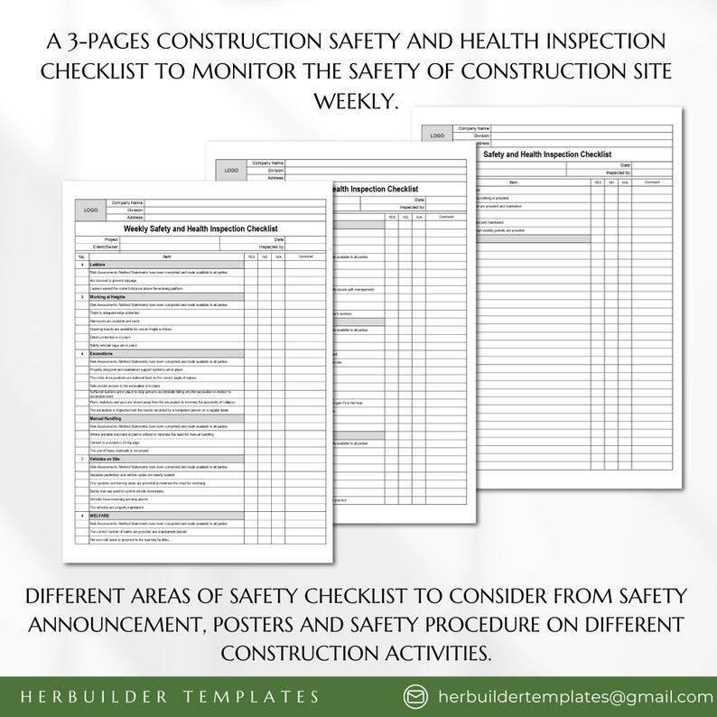 Construction Safety and Health Inspection Checklist, Construction ...