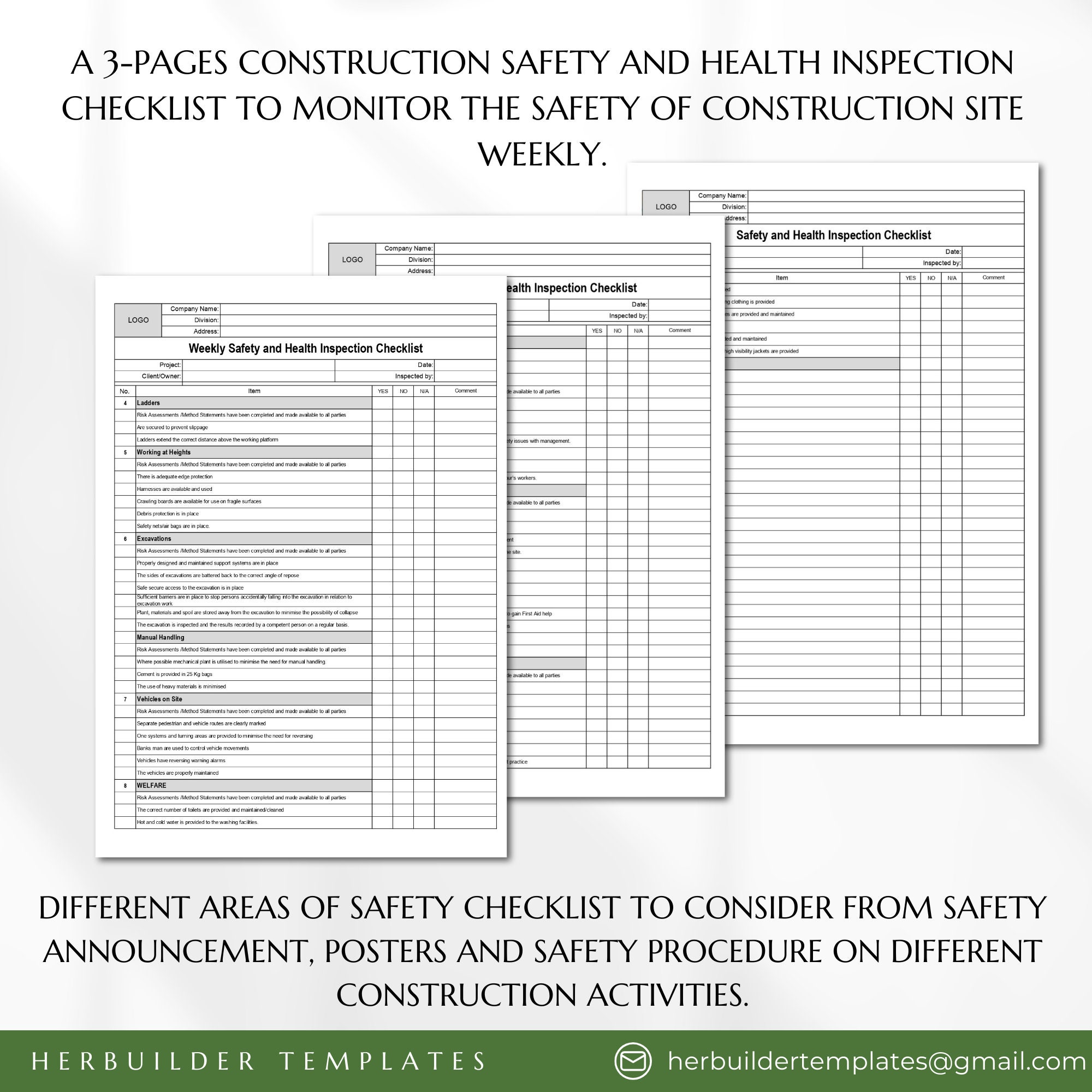 Construction Safety and Health Inspection Checklist, Construction ...