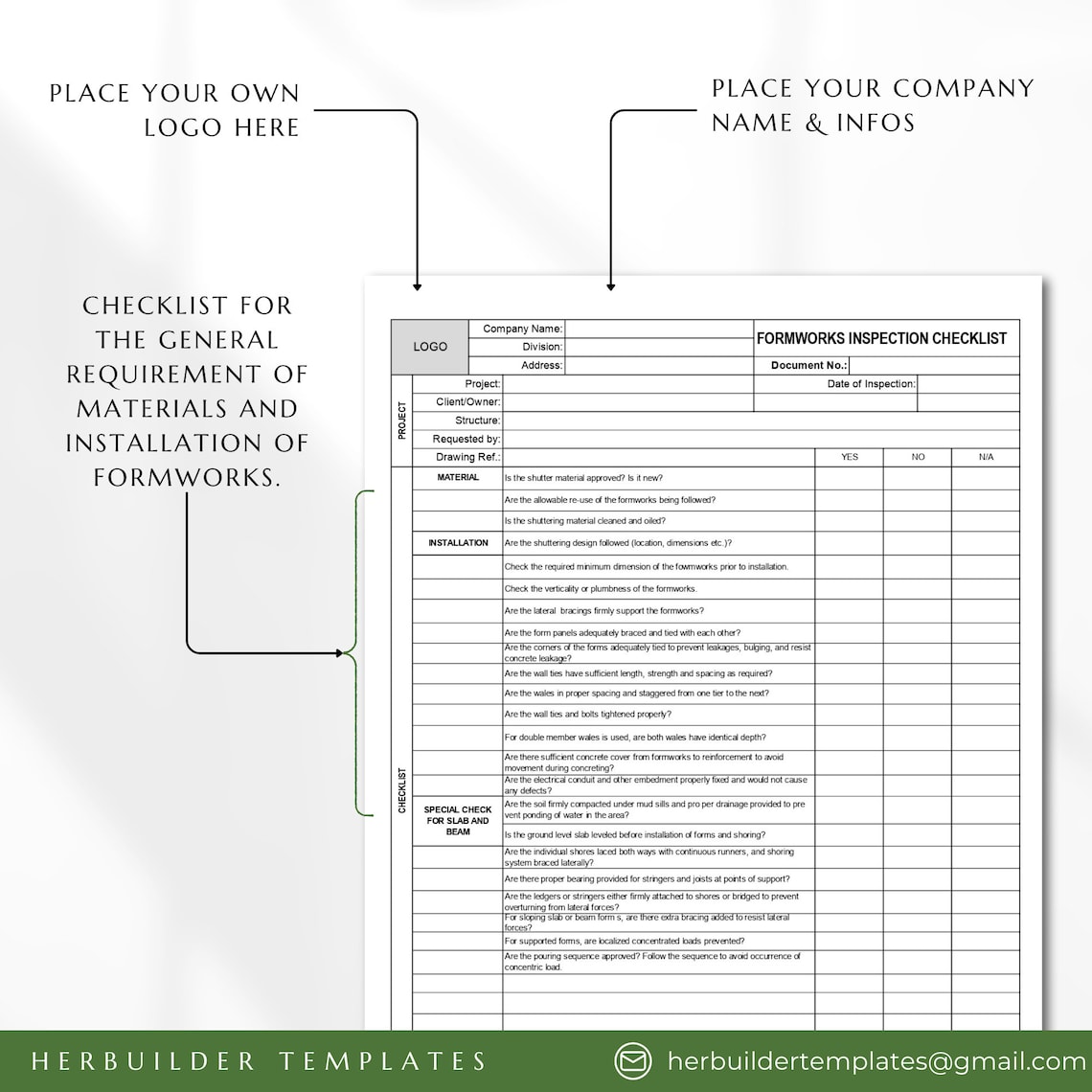 Formworks Inspection Checklist, Shutter Inspection, Formworks Before ...
