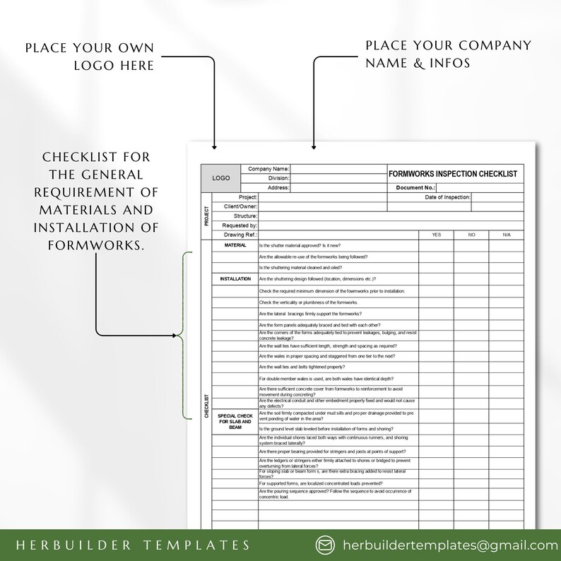 Formworks Inspection Checklist, Shutter Inspection, Formworks Before ...