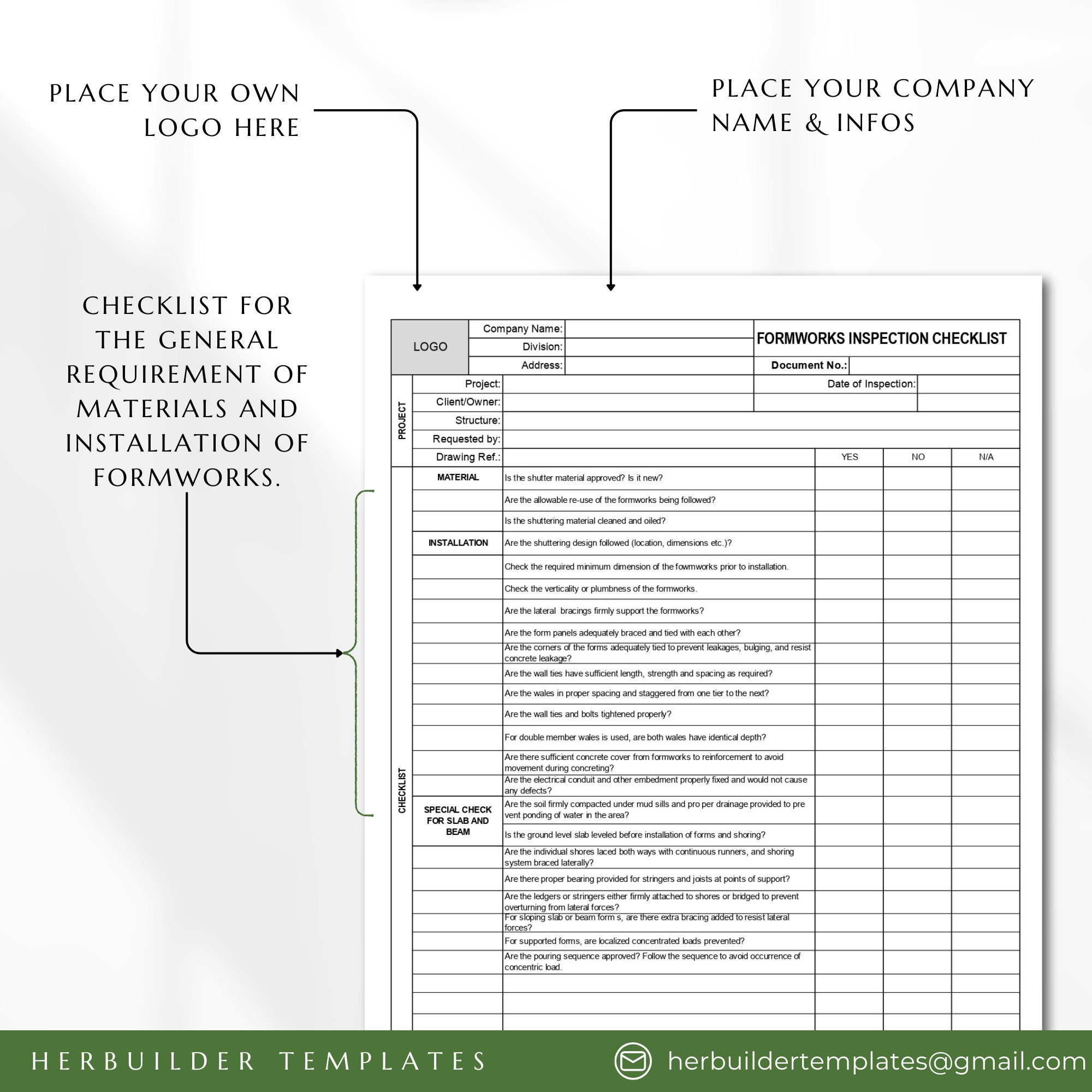 Formworks Inspection Checklist, Shutter Inspection, Formworks Before ...